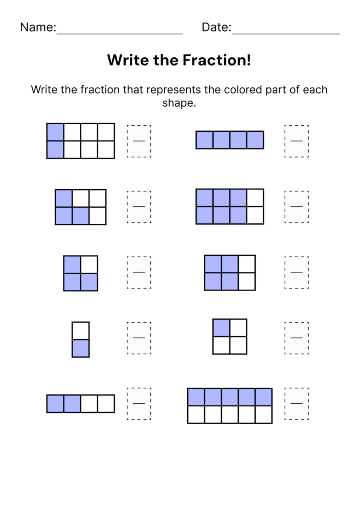 Write the Fraction Worksheet – Version 2 - Name: Date: Write the ...