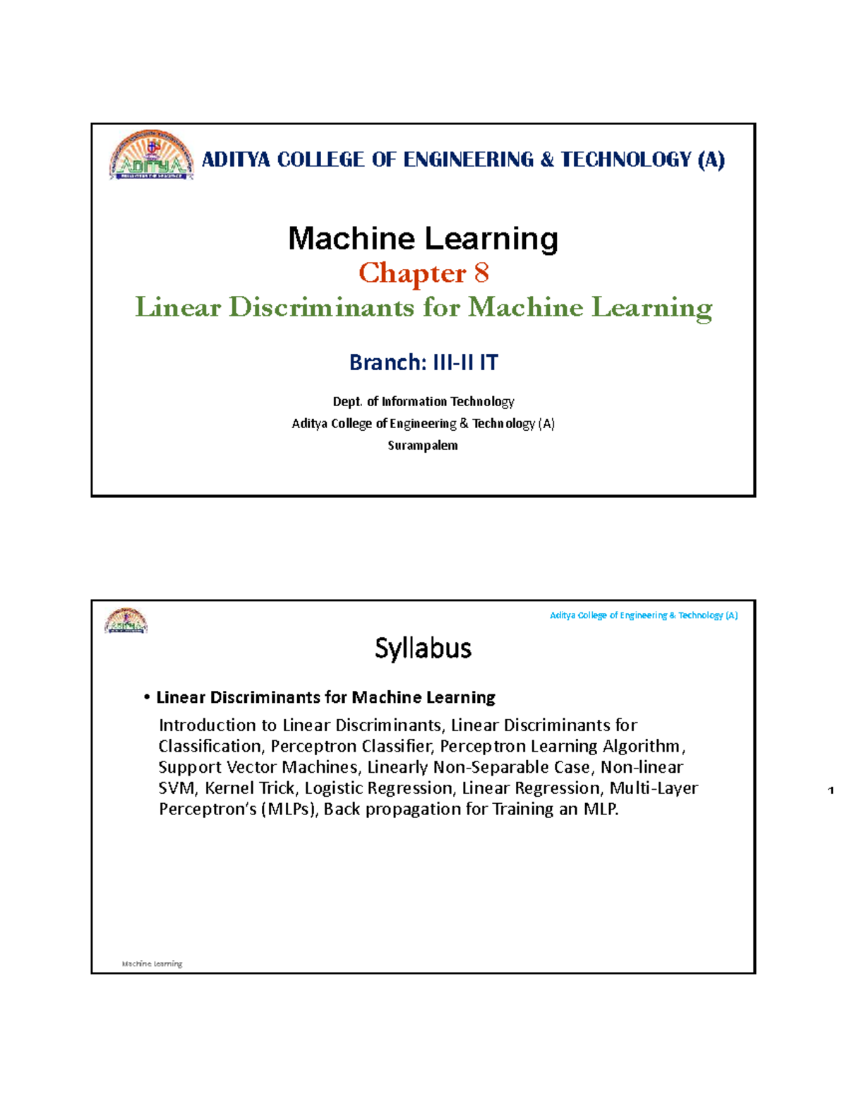 Machine Learning (IT) Chapter 8: Linear Discriminants Overview - Studocu