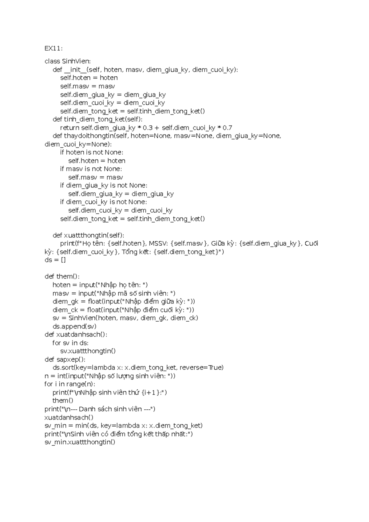 EX11: Python Class for Student Grade Management - Studocu