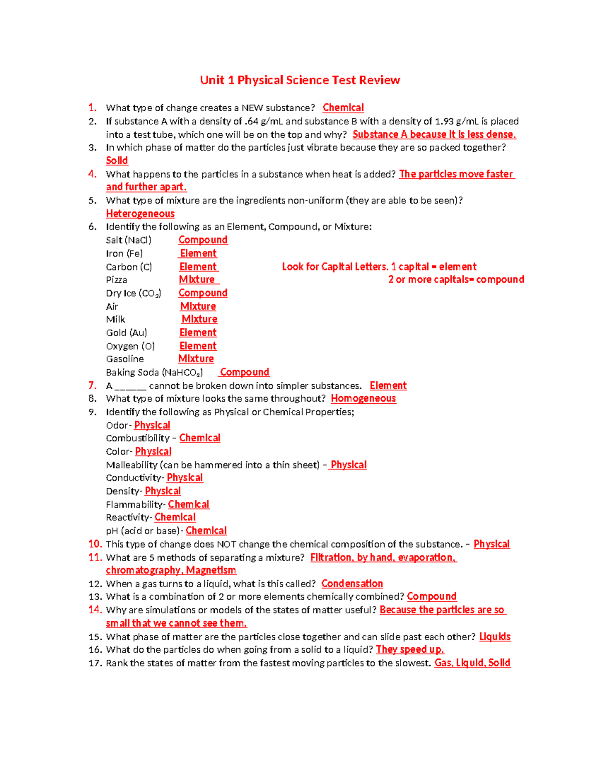 Final Exam Study Guide for Course XYZ-123: Physical Science Review ...