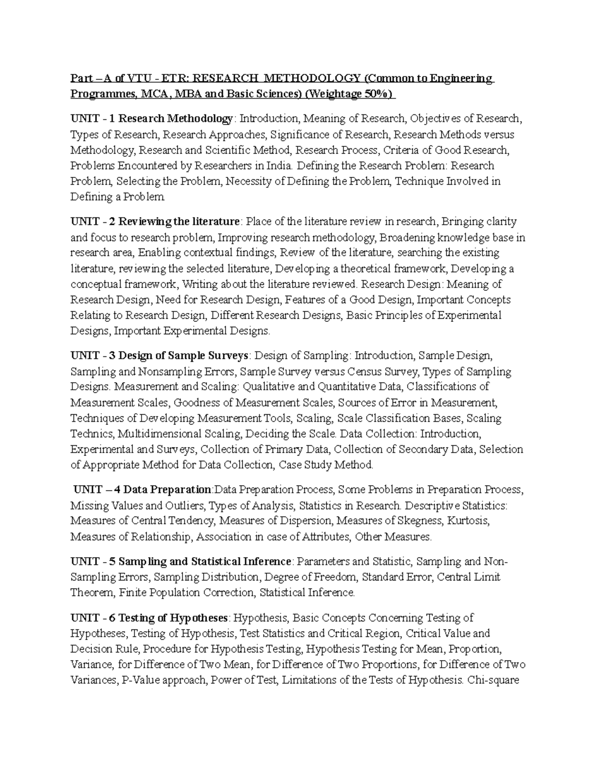 VTU ETR: Research Methodology Important Notes and Concepts - Studocu
