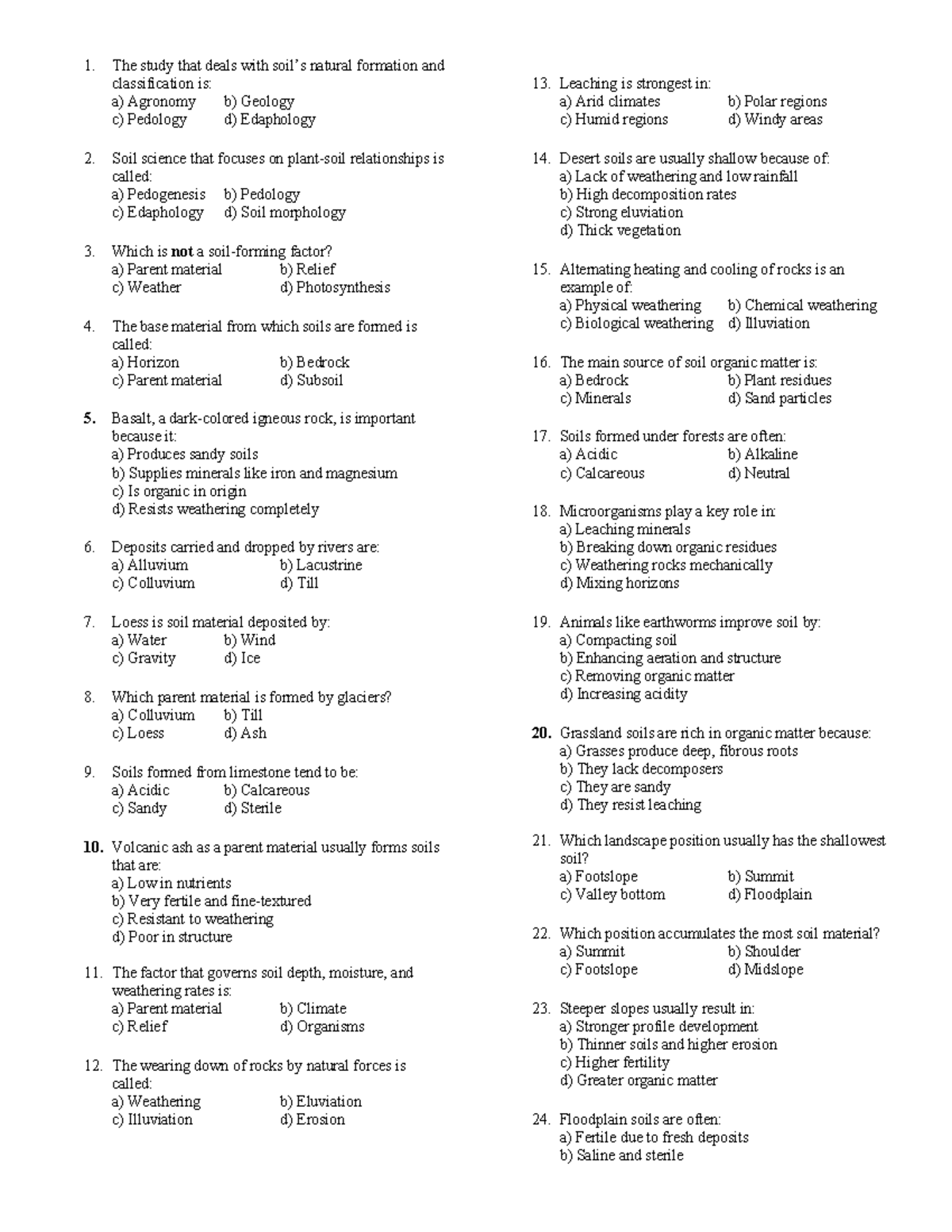 1st Quiz Questions - SOIL SCIENCE 101 - Studocu