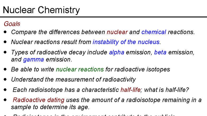 CHE110_Spring2023_Nuclear Chemistry Study Guide: Reactions & Decay ...