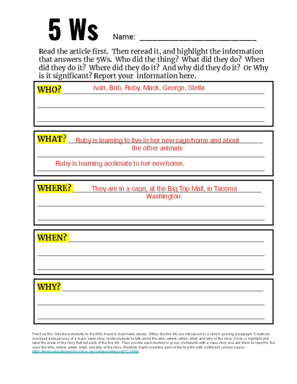 5Ws Worksheet for Analyzing News Stories - Worksheet 1 - Studocu