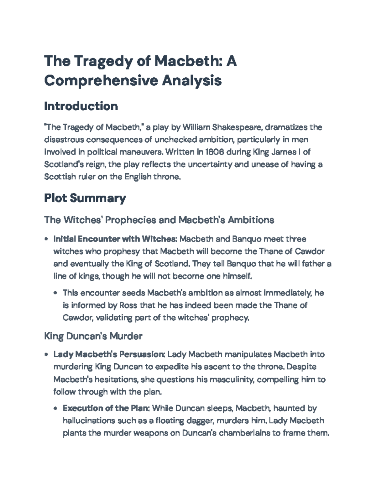 Final Exam Essay Notes: A Comprehensive Analysis of Macbeth - The ...