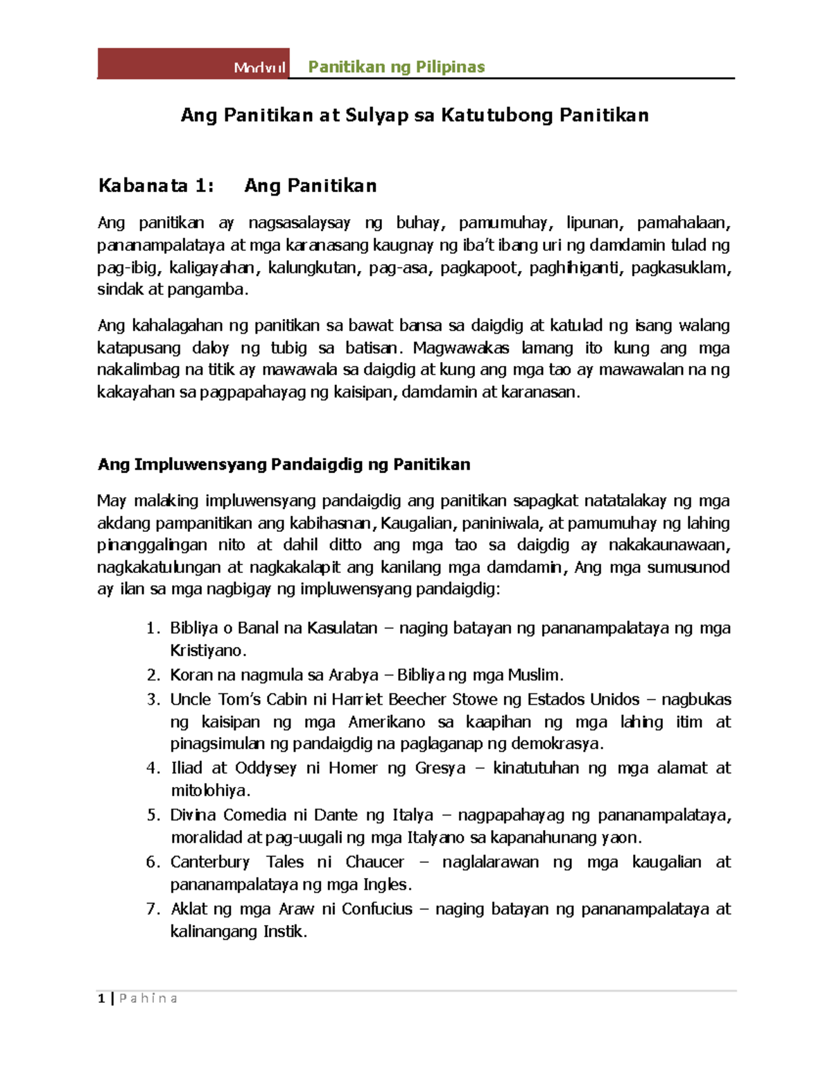 Kabanata 1: Ang Panitikan at Sulyap sa Katutubong Panitikan (FIL 101 ...