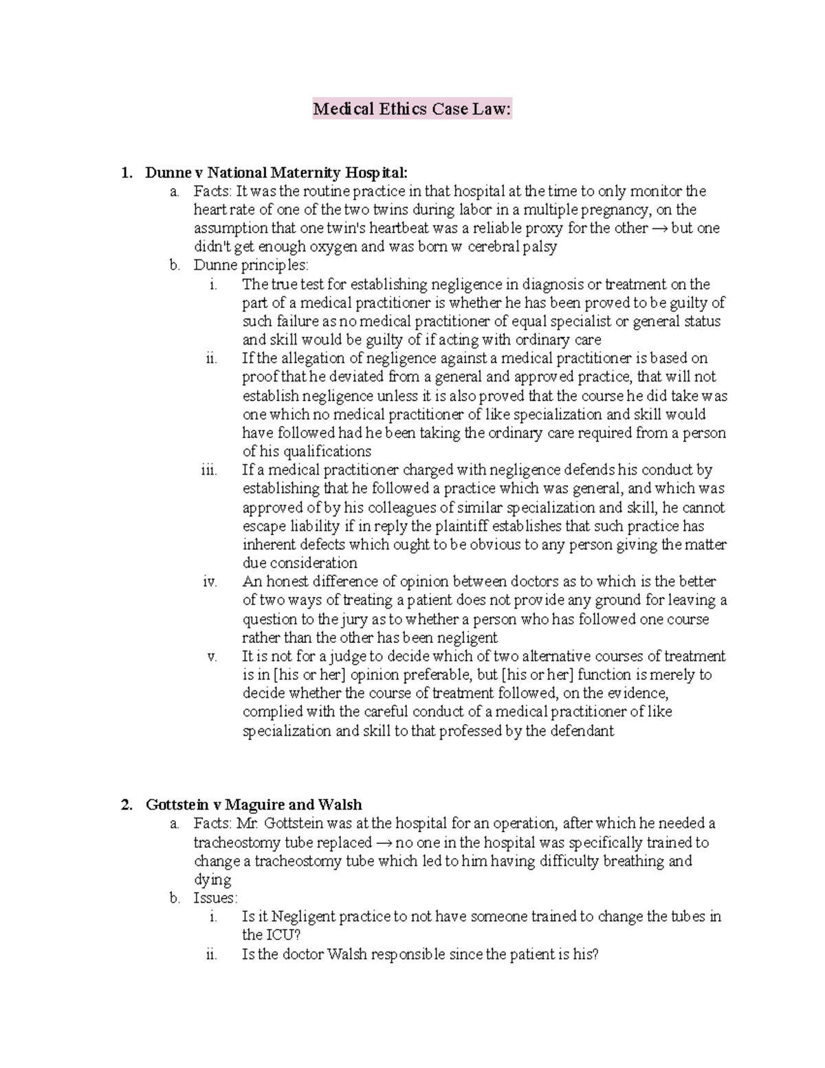 Medical Ethics Case Law: Key Court Cases in Healthcare Negligence - Studocu