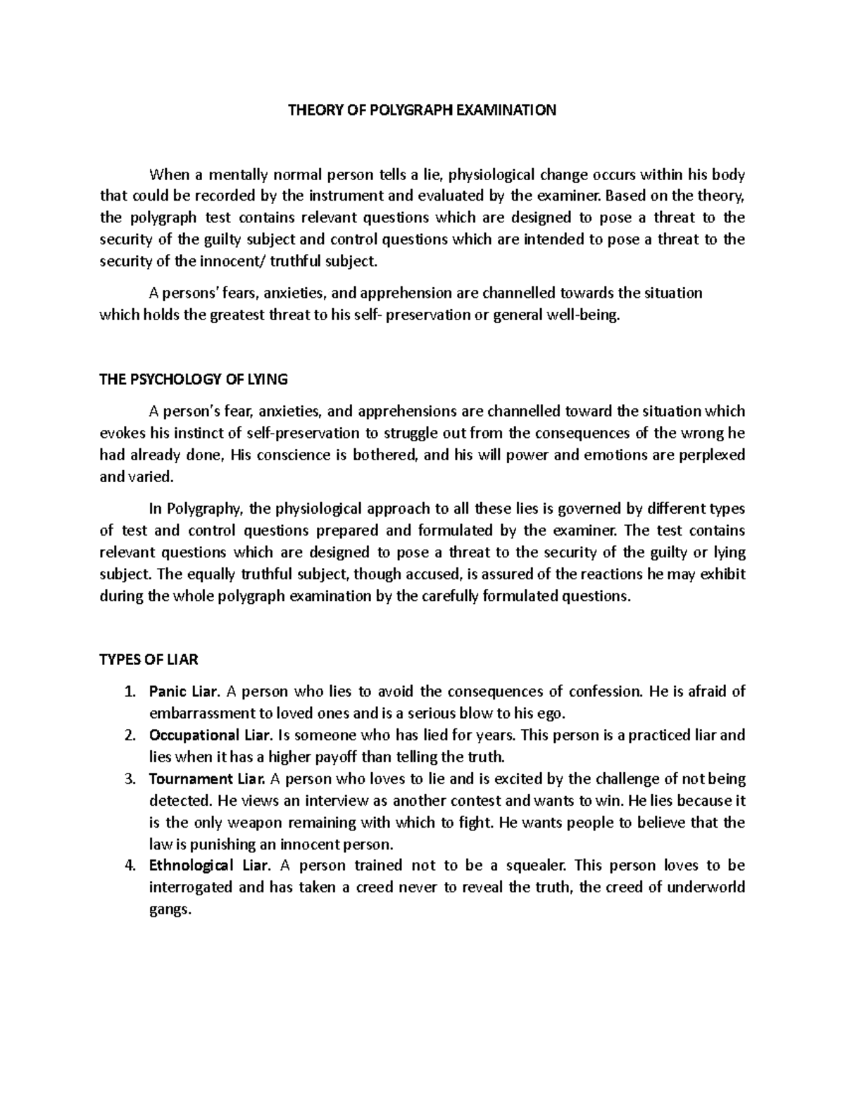 Understanding the Theory of Polygraph Examination: Key Concepts and ...