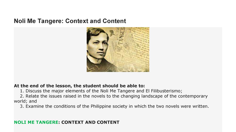 NOLI ME TANGERE: CONTEXT AND CONTENT Analysis and Insights - Studocu