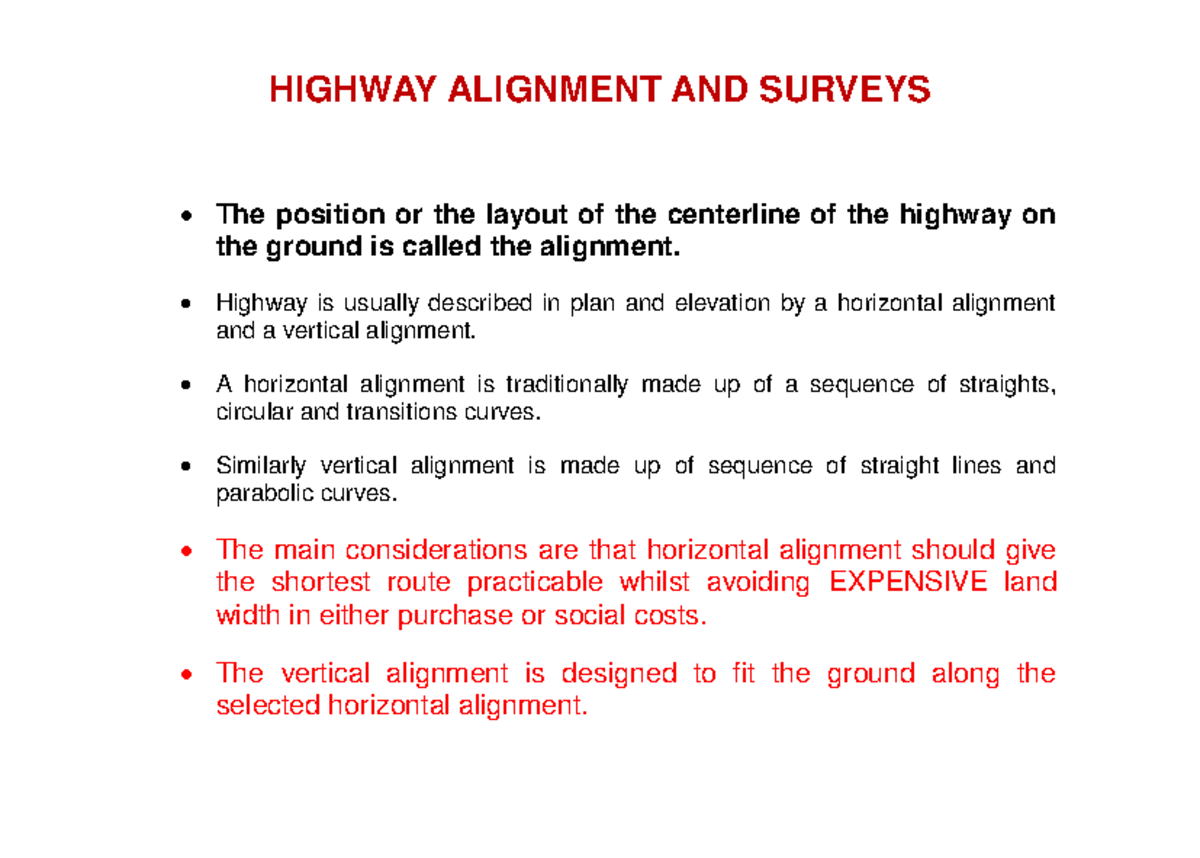 Highway Alignment and Surveys: Key Considerations and Techniques - Studocu