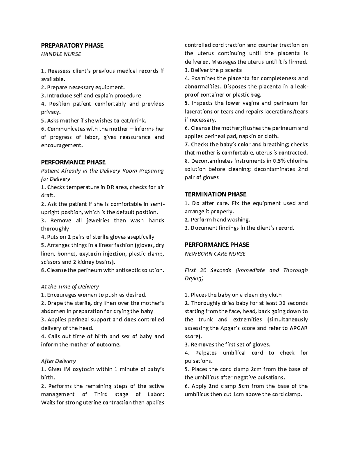 EINC- Retdem - Essential Intrapartum Nursing Care Checklist - Studocu