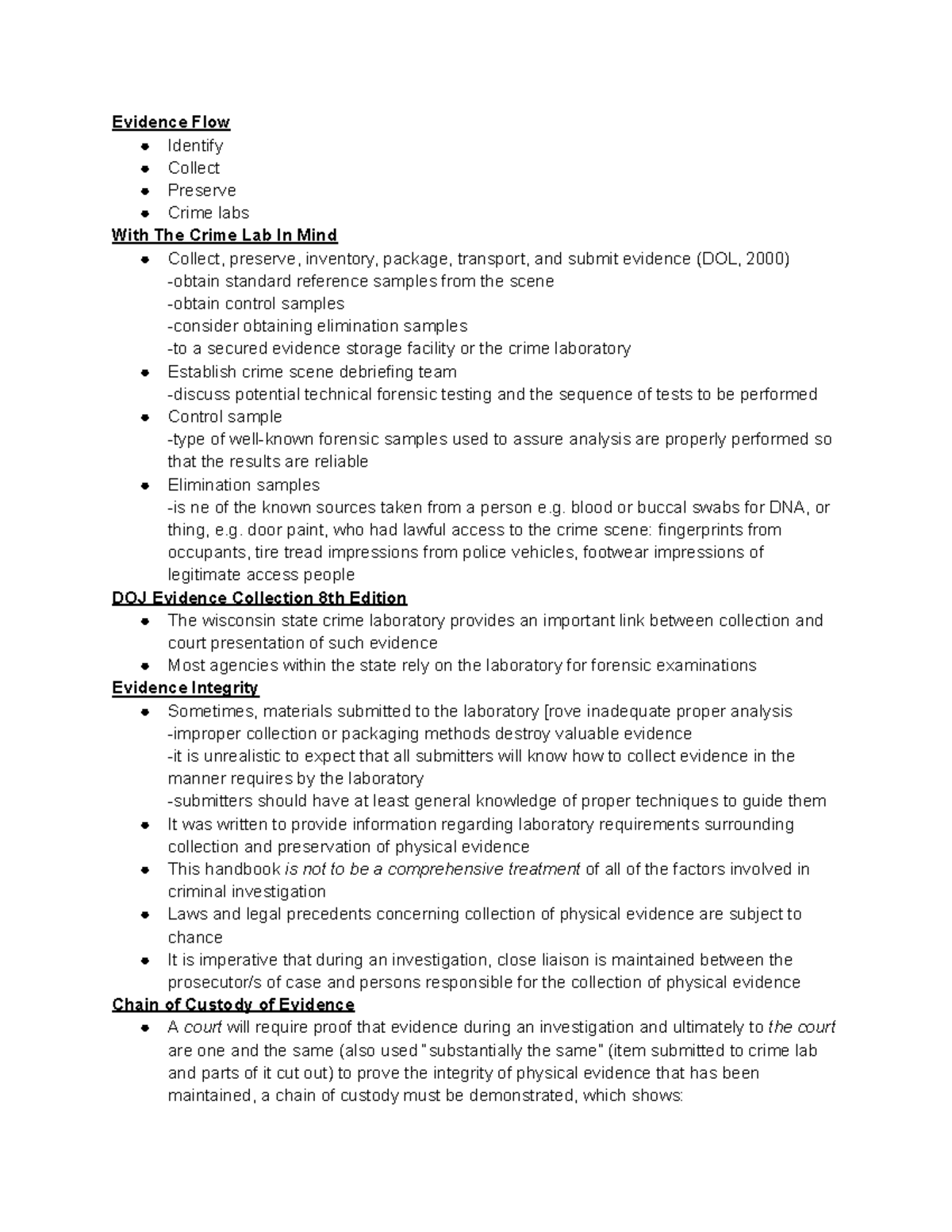 Crime Lab Evidence Collection & Preservation Procedures - Prof ...