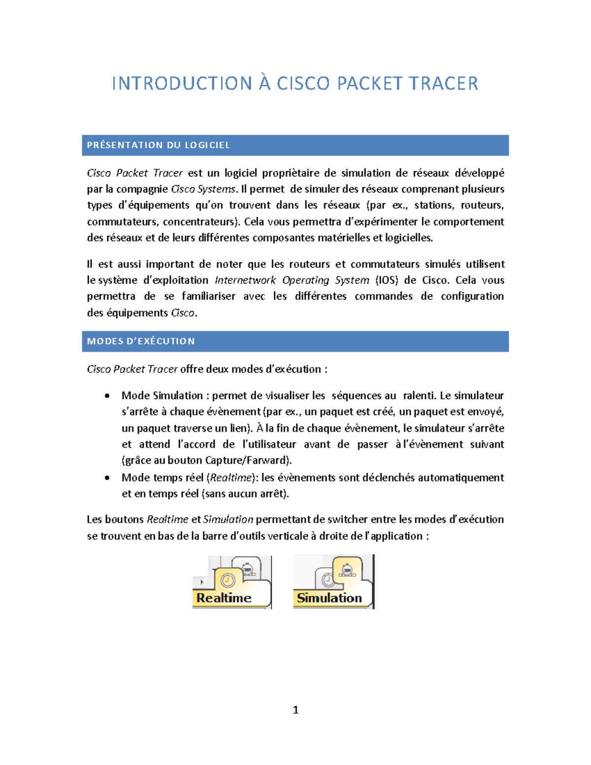 Labo1-Introduction Cisco Packet Tracert - 1 INTRODUCTION À CISCO PACKET TRACER PRÉSENTATION DU ...