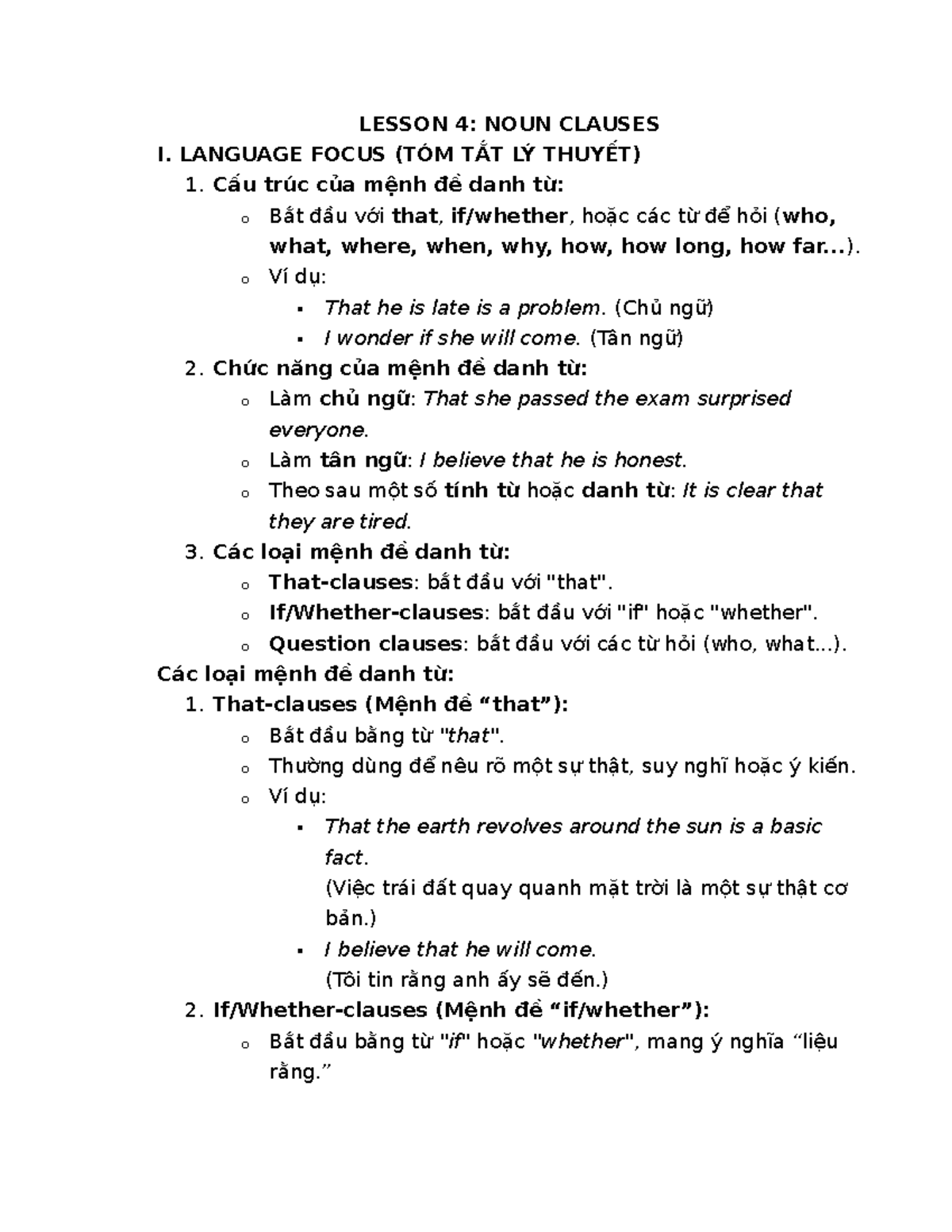 Noun Clauses Summary - Lesson 4 ENG 217 - Studocu
