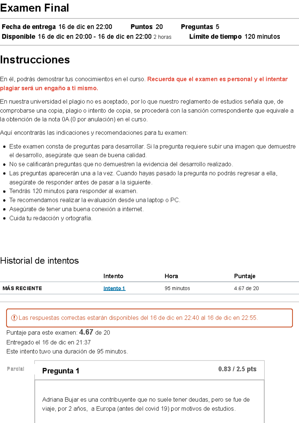 Examen Final Derecho Procesal Tributario (41218) - Evaluación y Resultados - Studocu