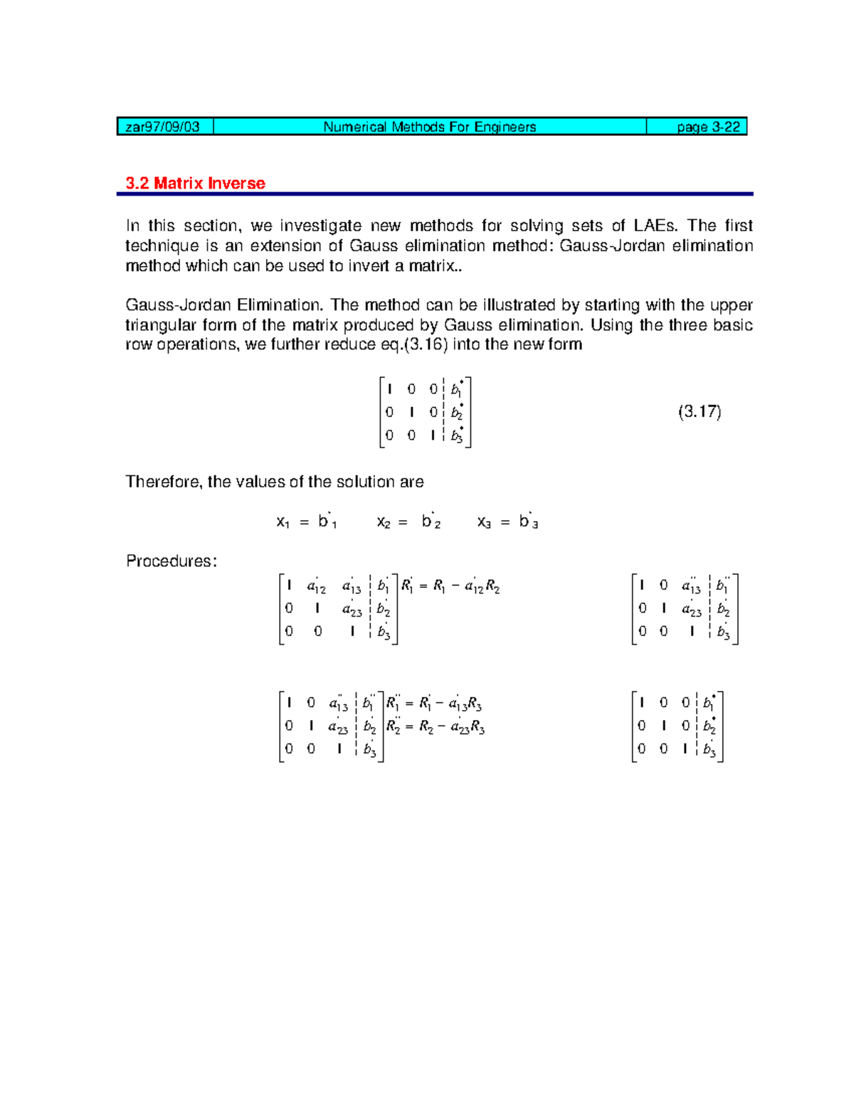 Numerical Methods for Engineers: Chapter 3 LAE (2) Matrix Inverse - Studocu