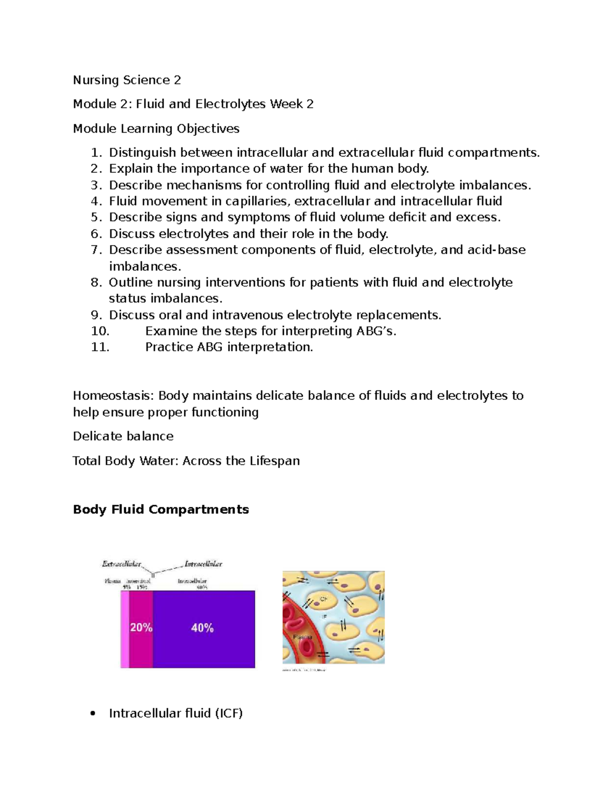NURS 2500 Week 2: Fluid and Electrolyte Management Lecture Notes - Studocu
