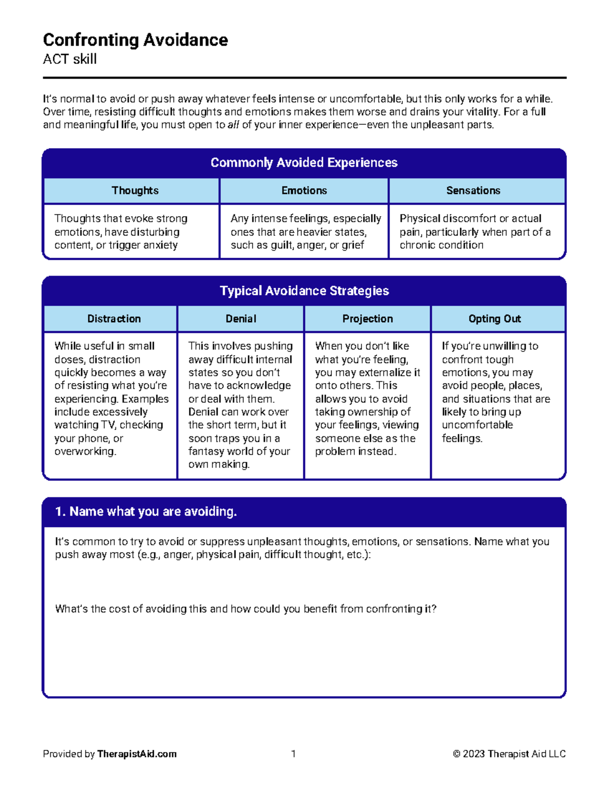Confronting Avoidance: ACT Skills for Emotional Resilience - Studocu