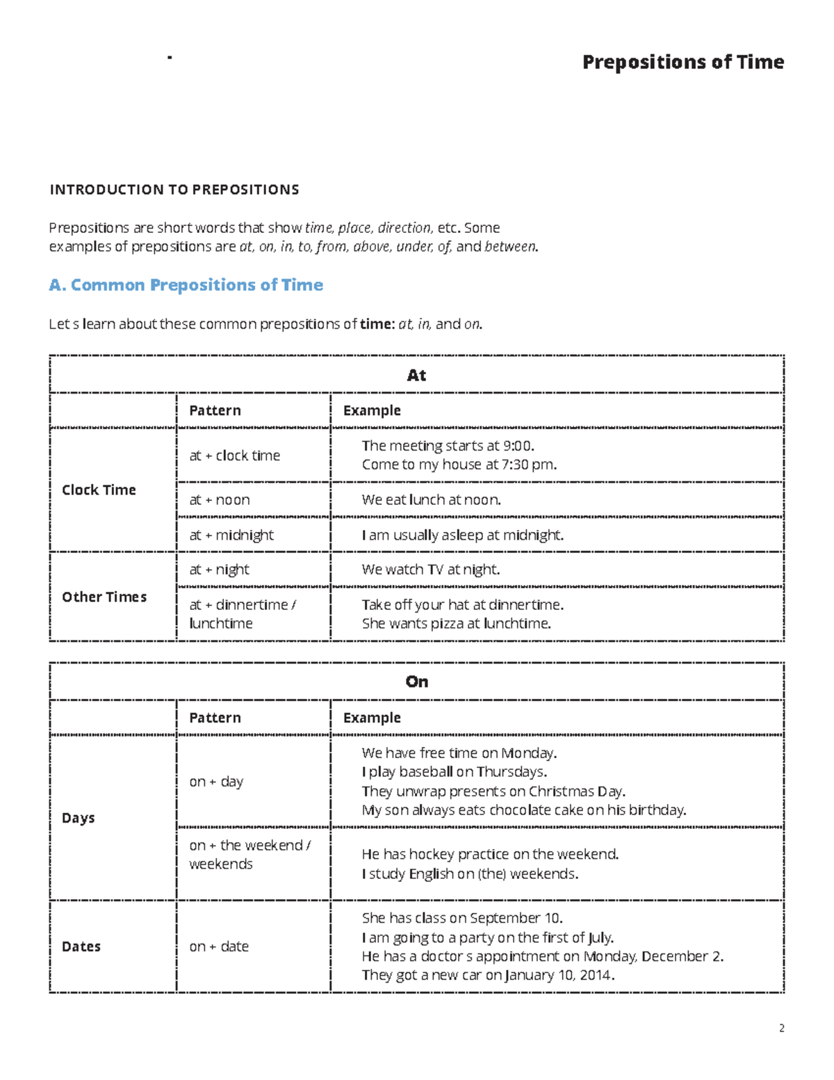 Prepositions OF TIME Practice PDF OK - INTRODUCTION TO PREPOSITIONS ...