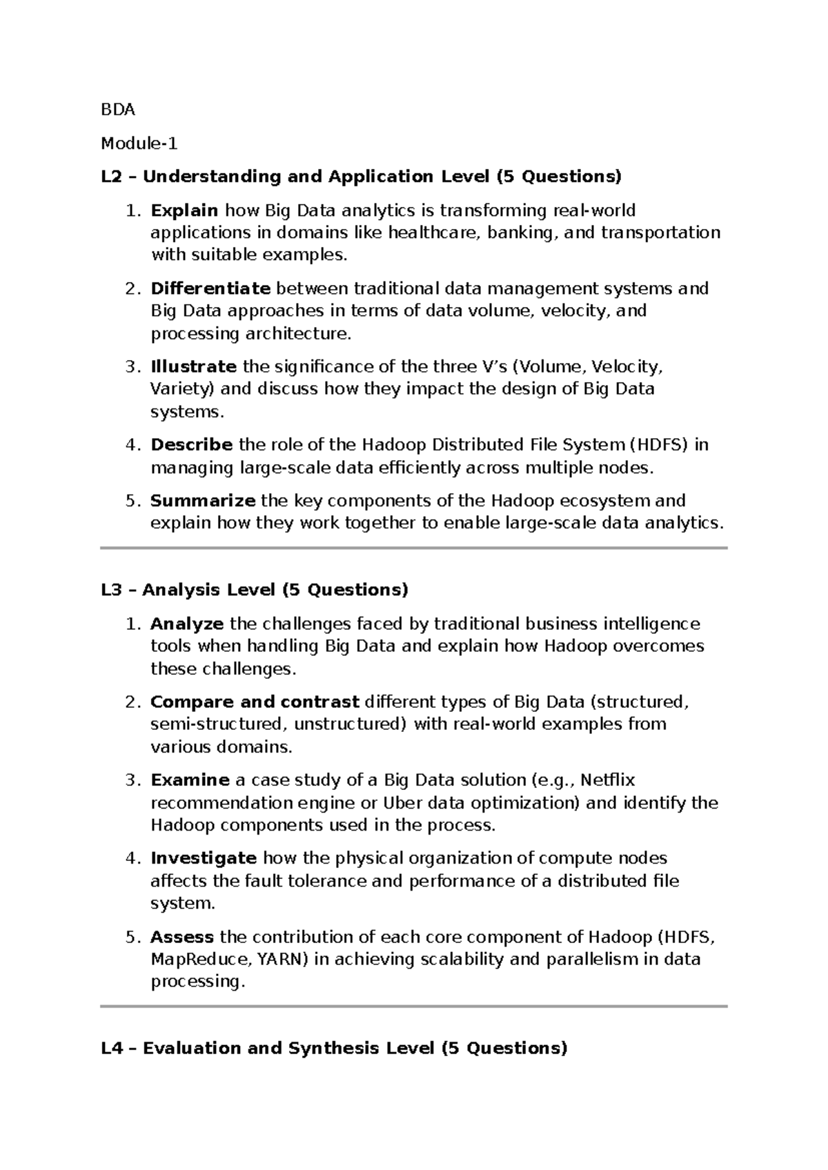 BDA L2 Question Bank: Understanding Big Data Concepts and Applications ...