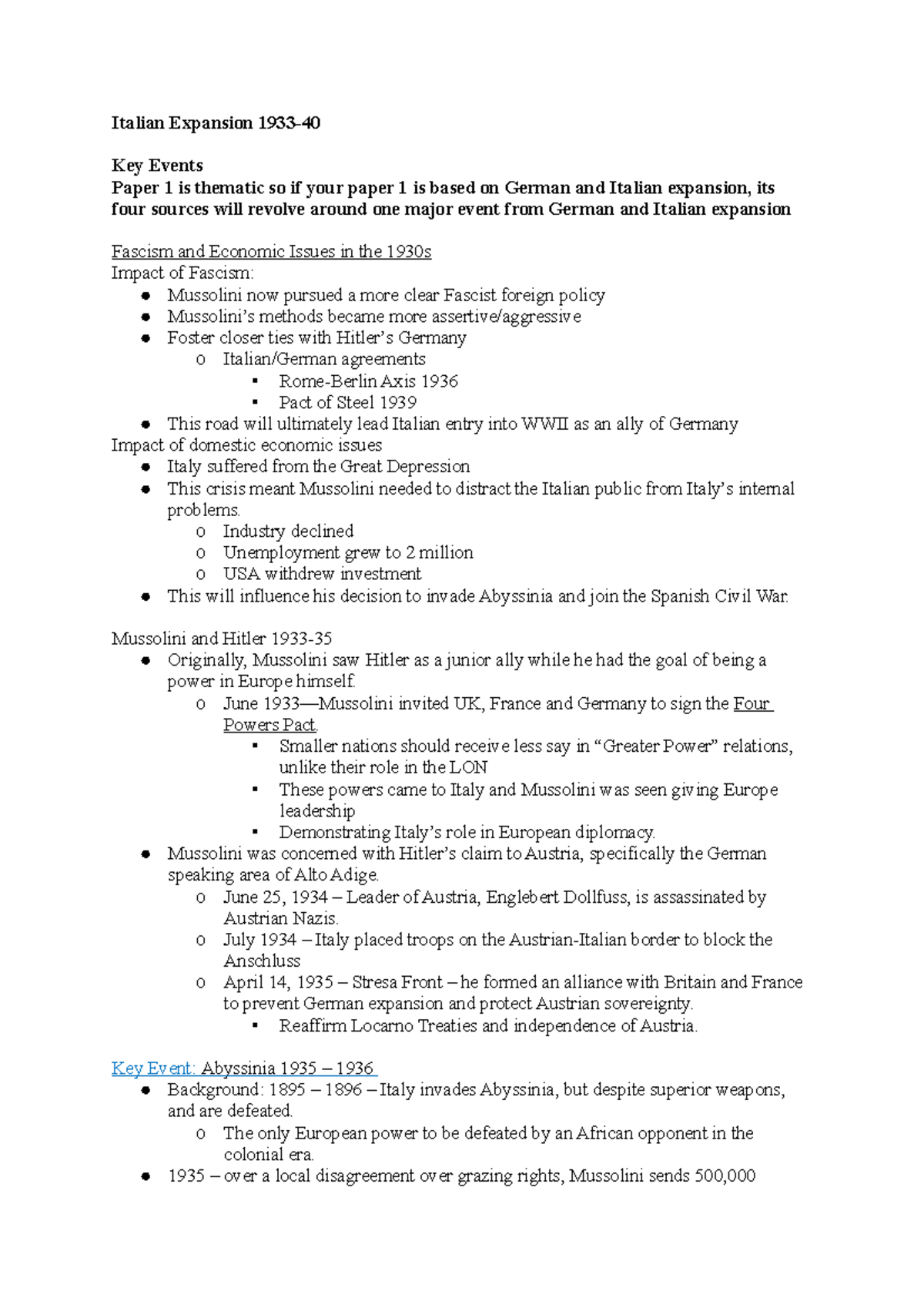 Italian Expansion and Invasion of Abyssinia 1933-1936 Analysis - Studocu