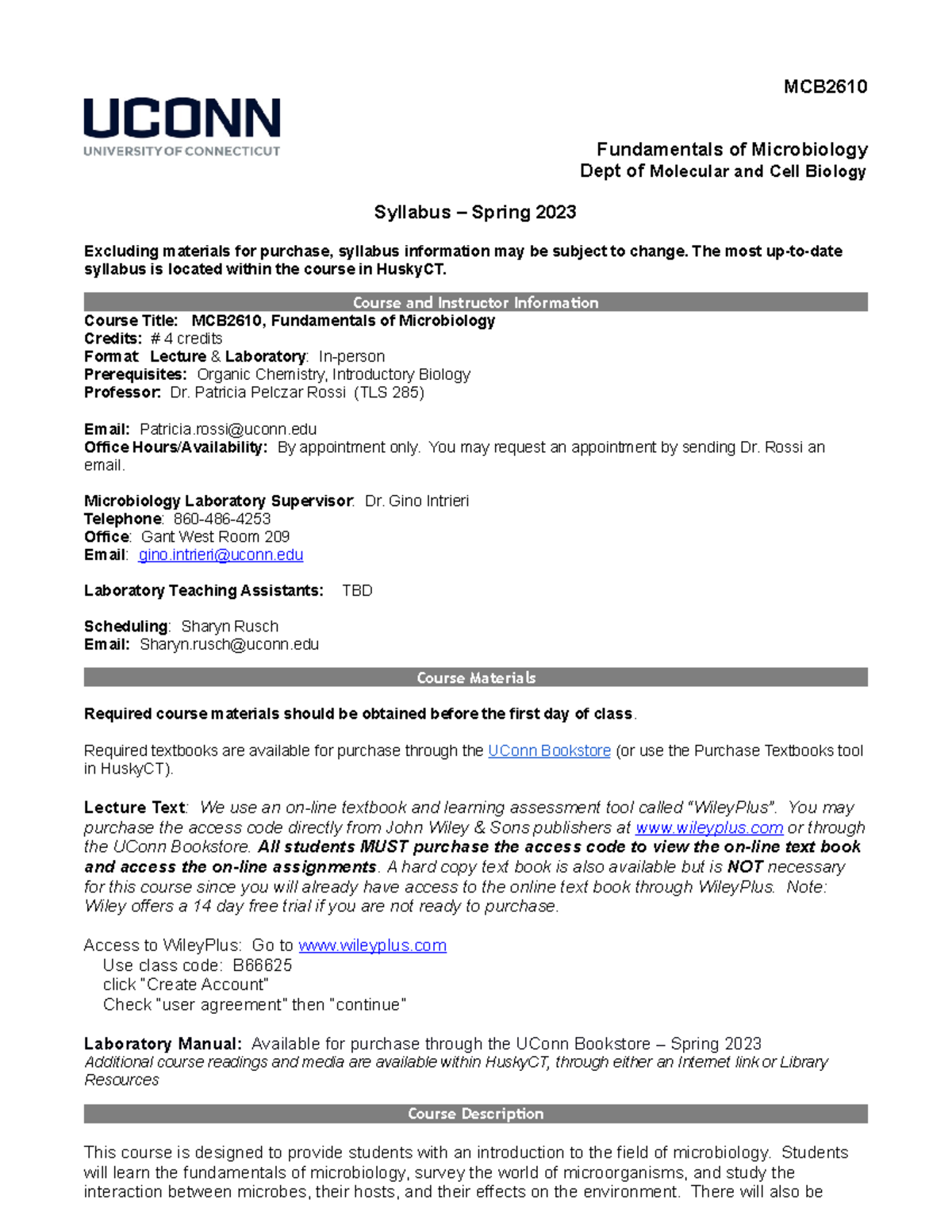 Syllabus Spring 2023-TR - MCB Fundamentals of Microbiology Dept of ...