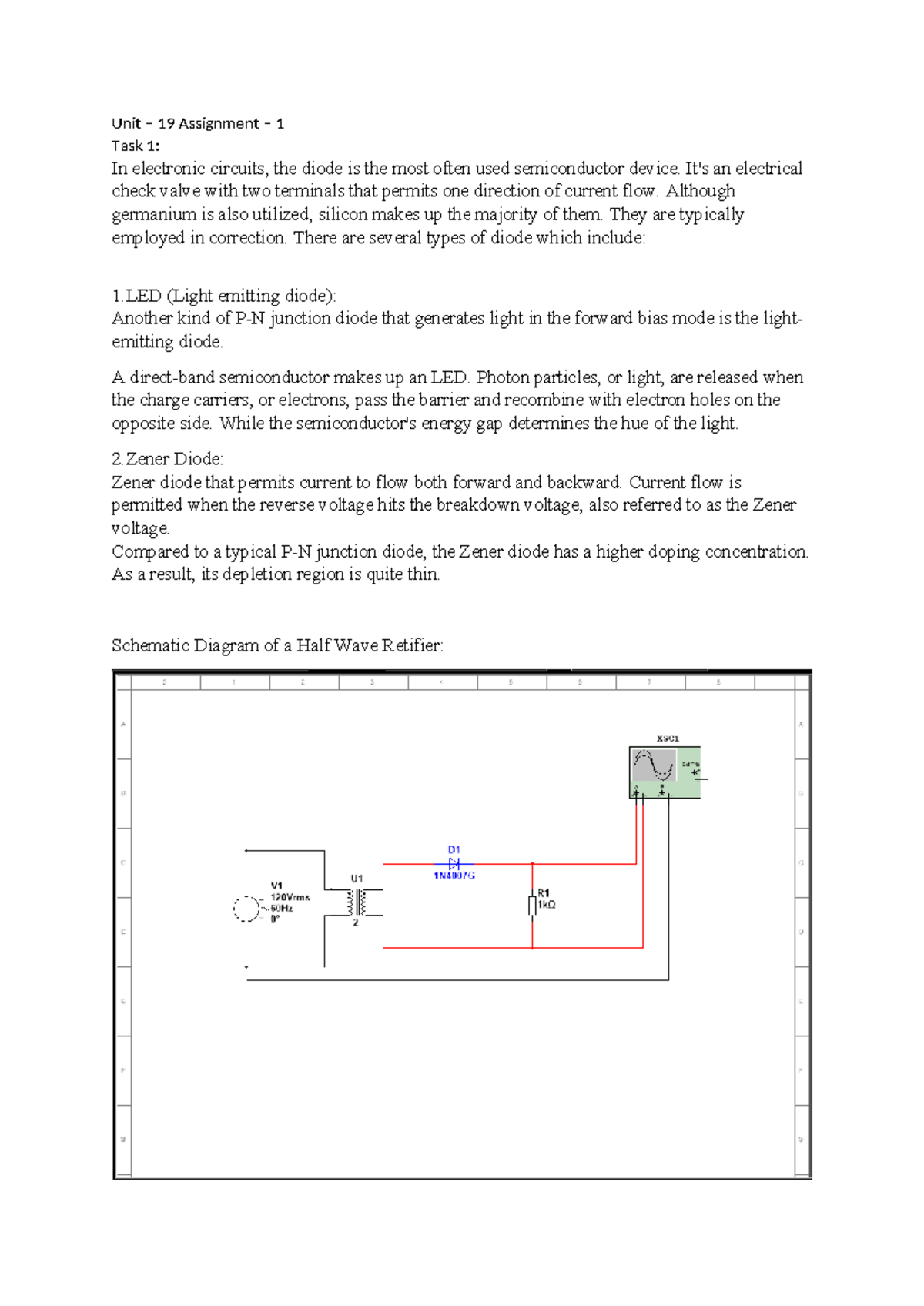 Unit 19 Assignment 1: Overview of Diodes in Electronic Circuits - Studocu