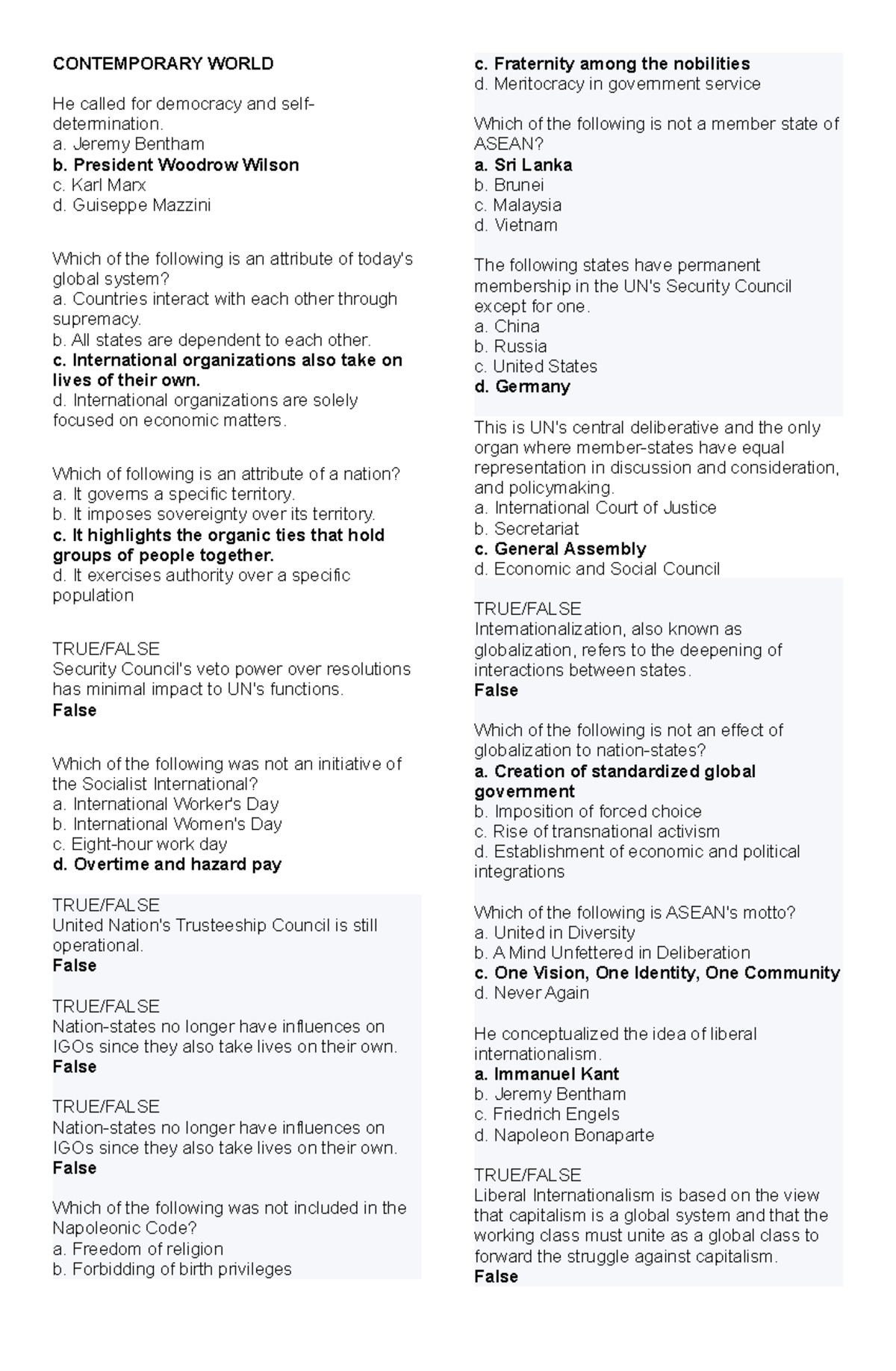 Contemporary World - contem - CONTEMPORARY WORLD He called for ...