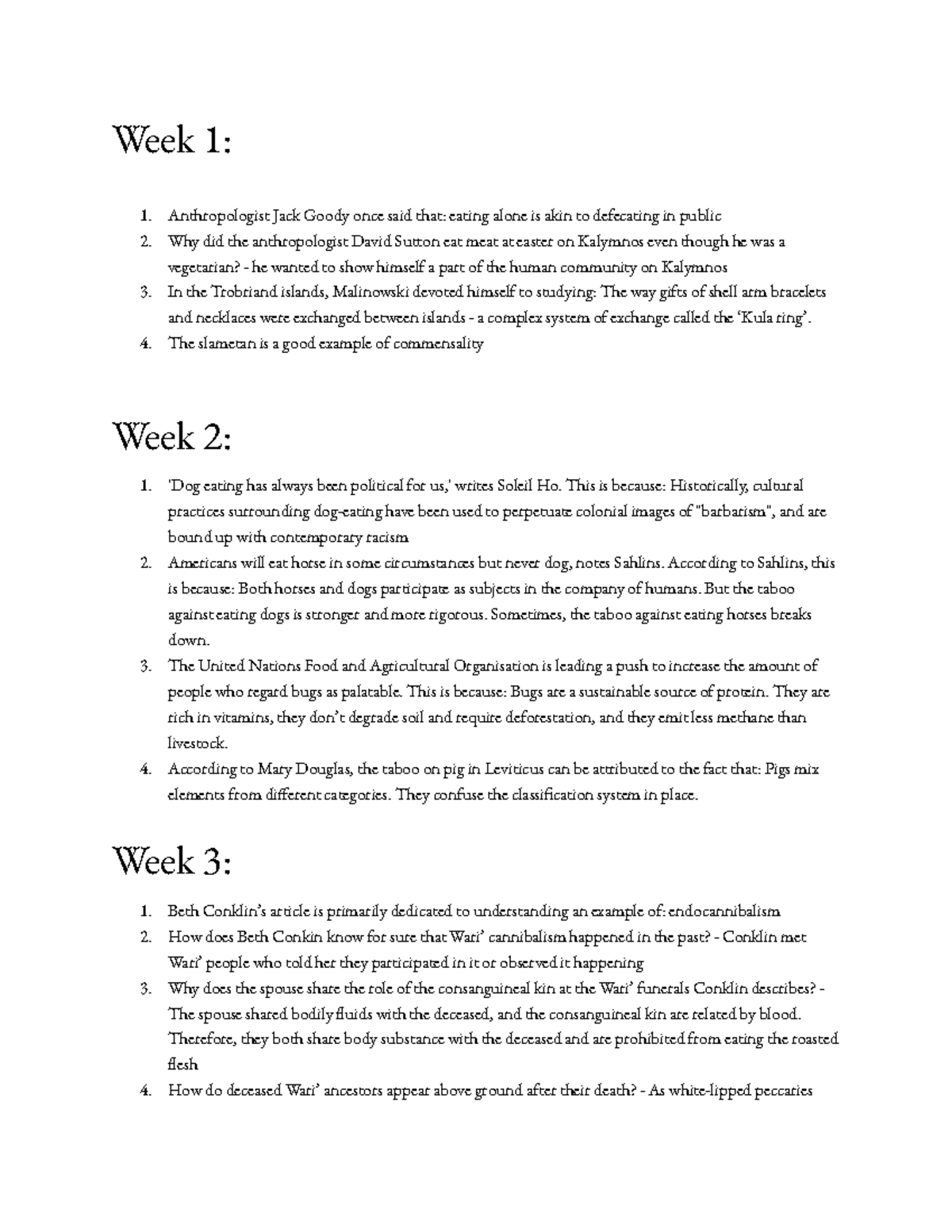 Quiz on Food Anthropology: Perspectives & Cultural Practices - Studocu