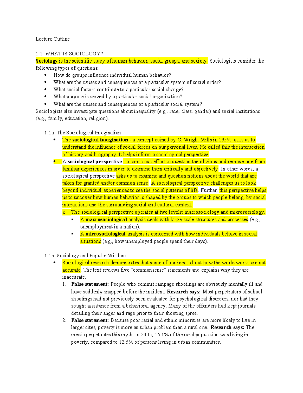 Sociology 101: Lecture Outline on Human Behavior & Social Structures ...