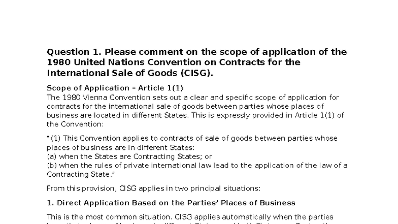 CISG Scope and Application: An In-Depth Analysis for ITL Review - Studocu