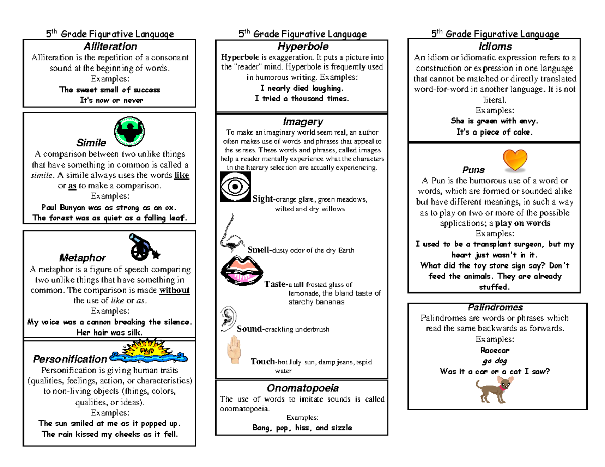 5th Grade Figurative Language and Literary Elements Overview - Studocu