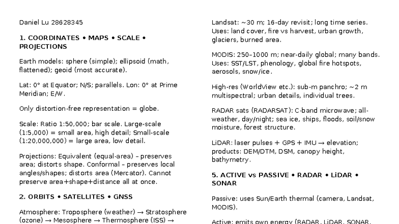 CONS127 Cheat Sheet: Earth Observation, Remote Sensing & Applications ...
