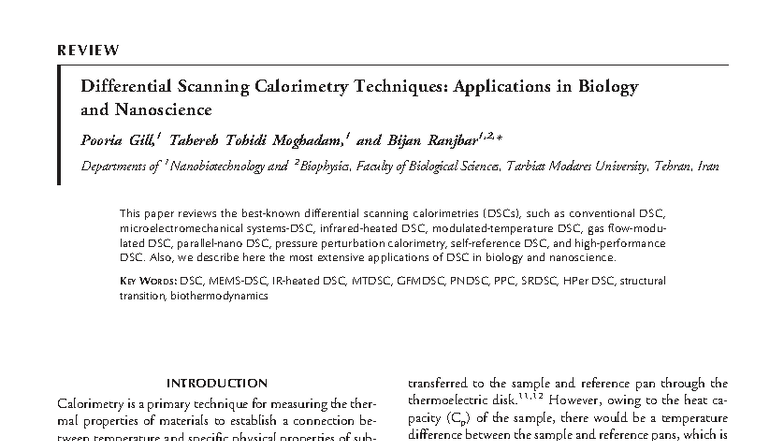 REVIEW: DSC Techniques and Their Applications in Biology & Nanoscience ...