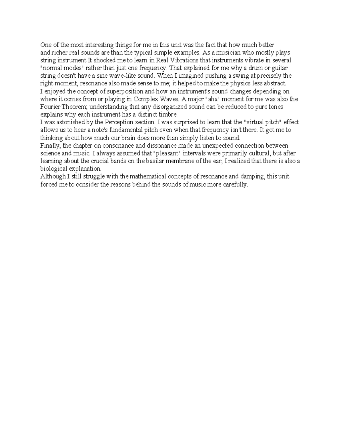 MUS 101: Insights on Sound and Music Physics - Unit Reflection - Studocu
