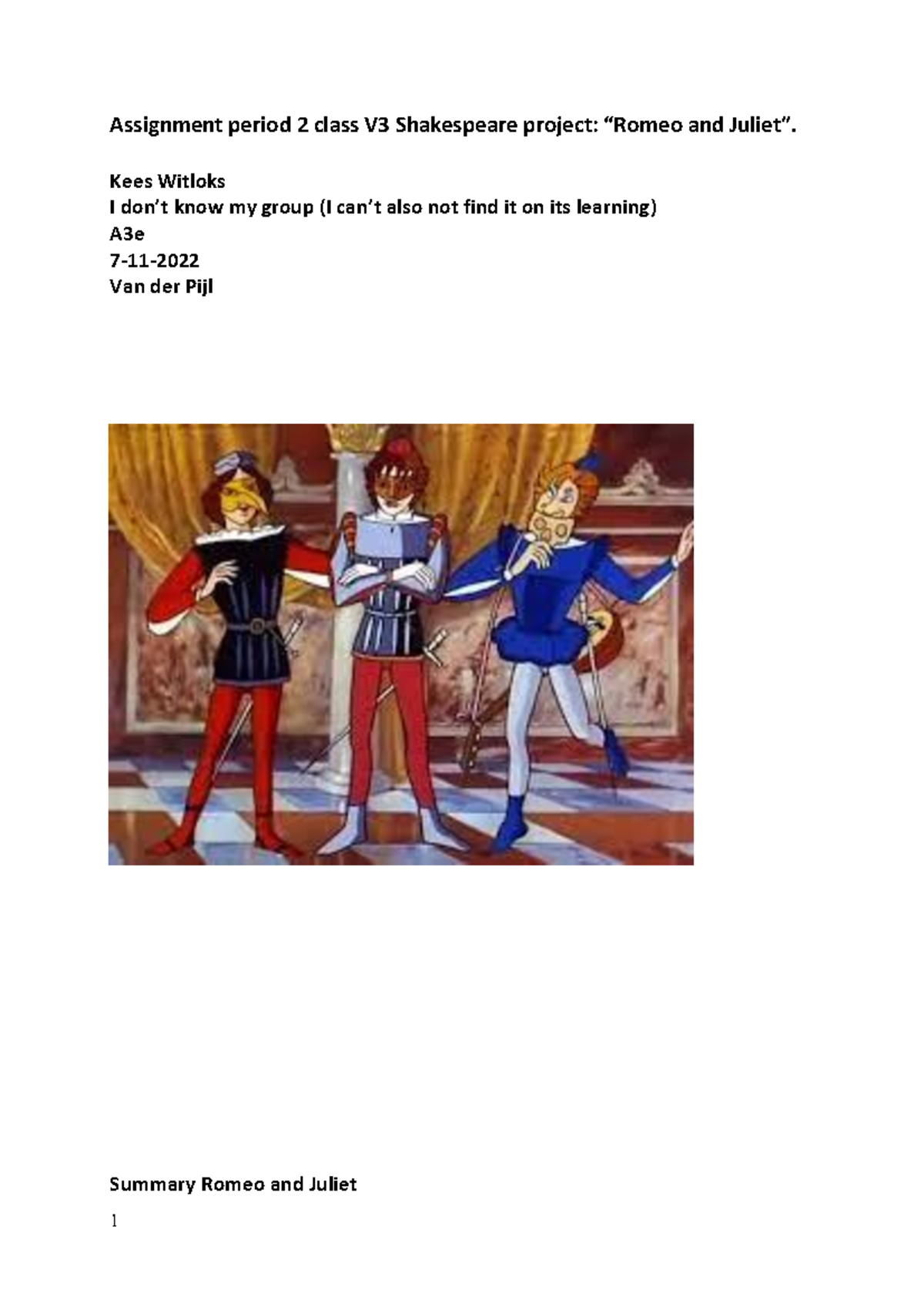 Shakespeare Project: Assignment Period 2 Class V3 - "Romeo and Juliet ...