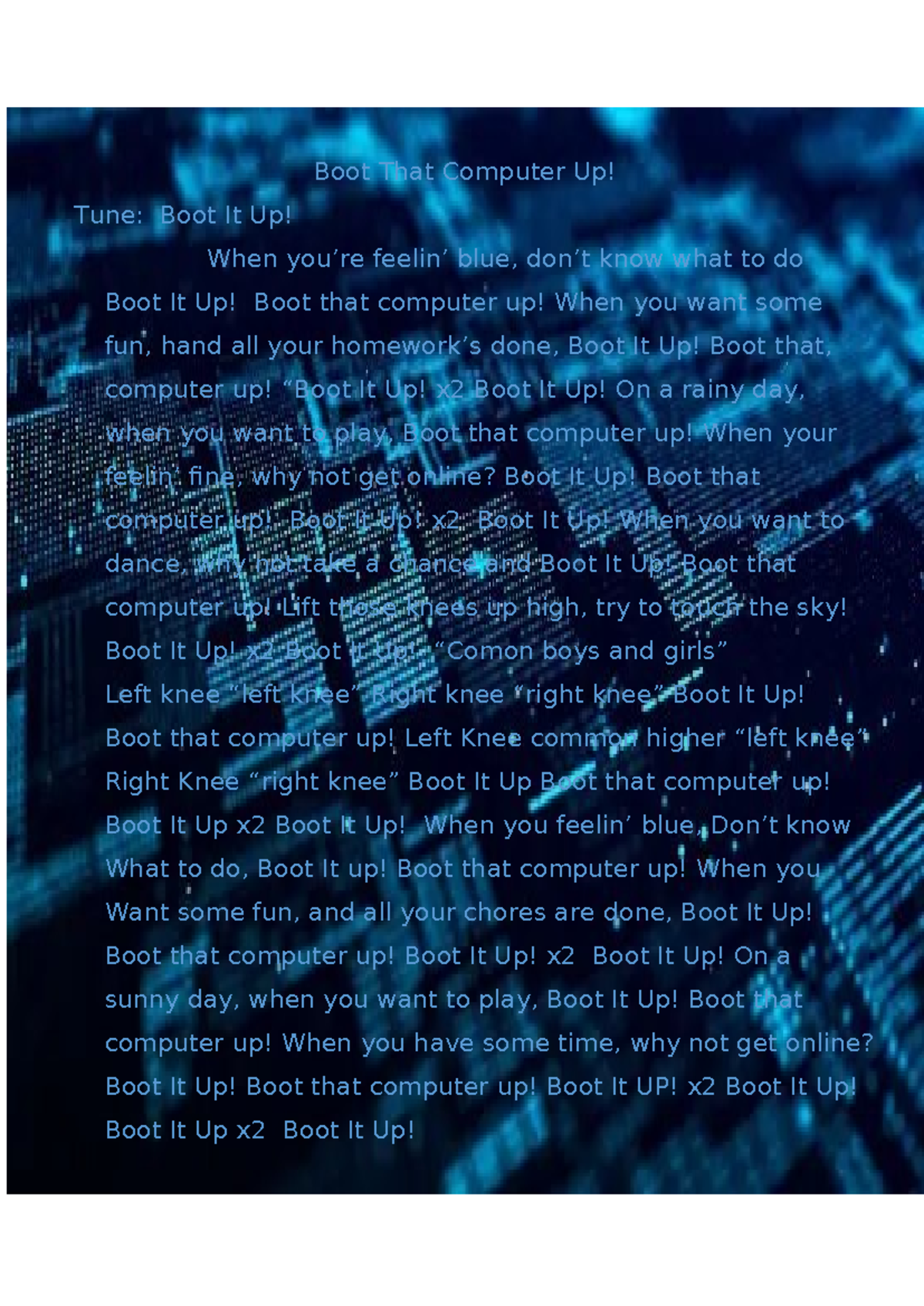Doc23456789 - maikling kuwento - Boot That Computer Up! Tune: Boot It ...