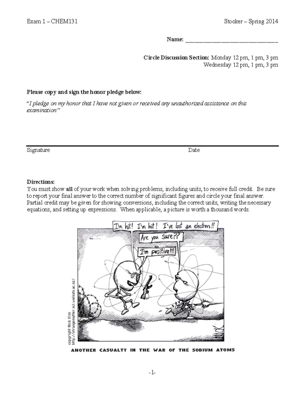 Exam 1 Review for CHEM131 Stocker Spring 2014 - Studocu