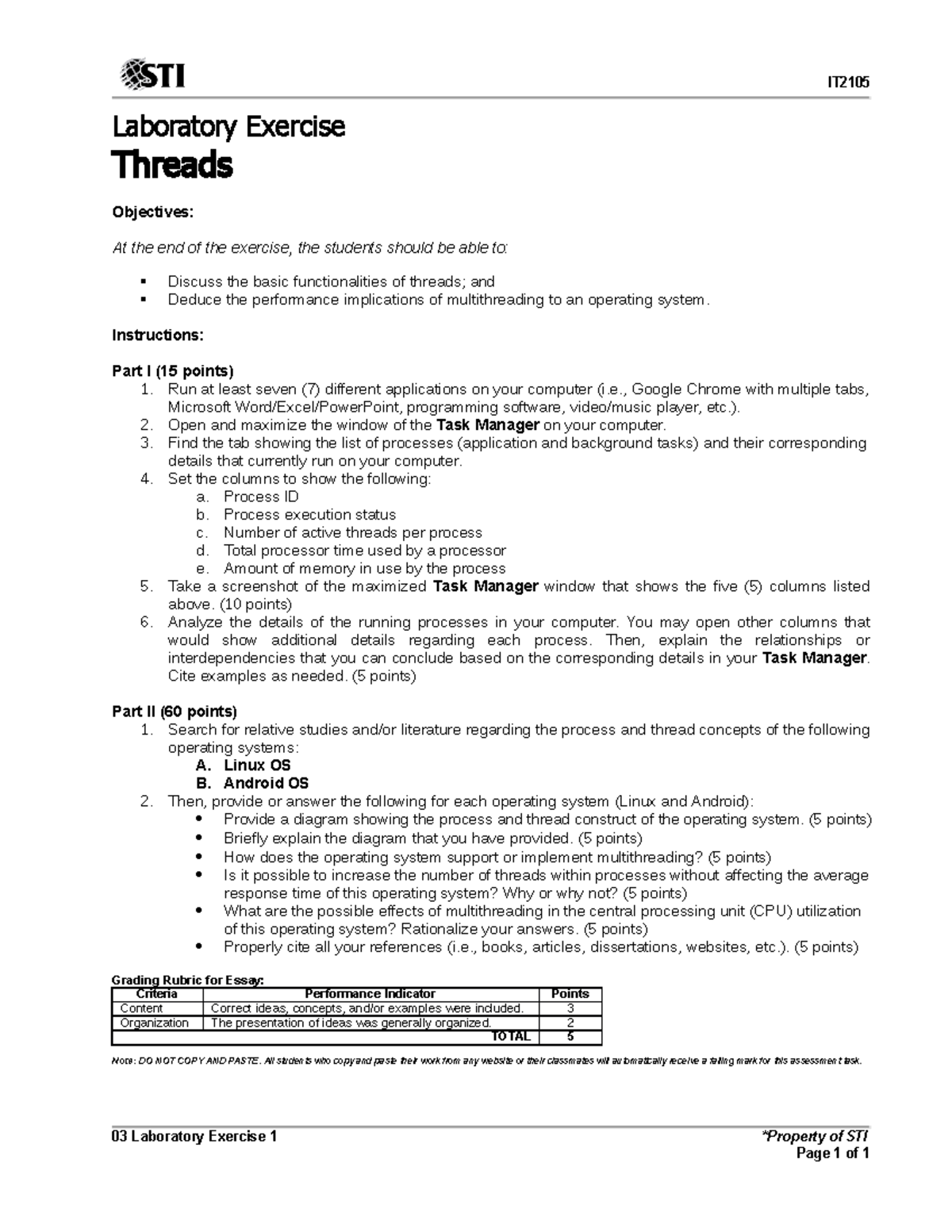 03 IT Laboratory Exercise 1: Exploring Threads and Process Management ...