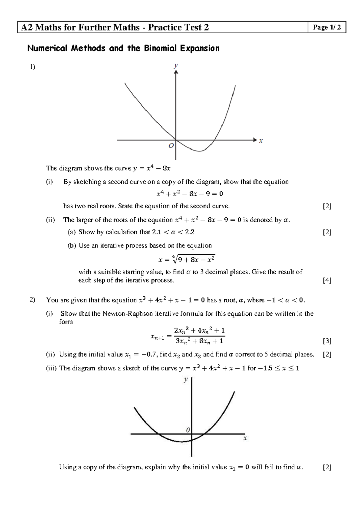 A2 Maths Further Practice Test 2: Numerical Methods & Binomial ...
