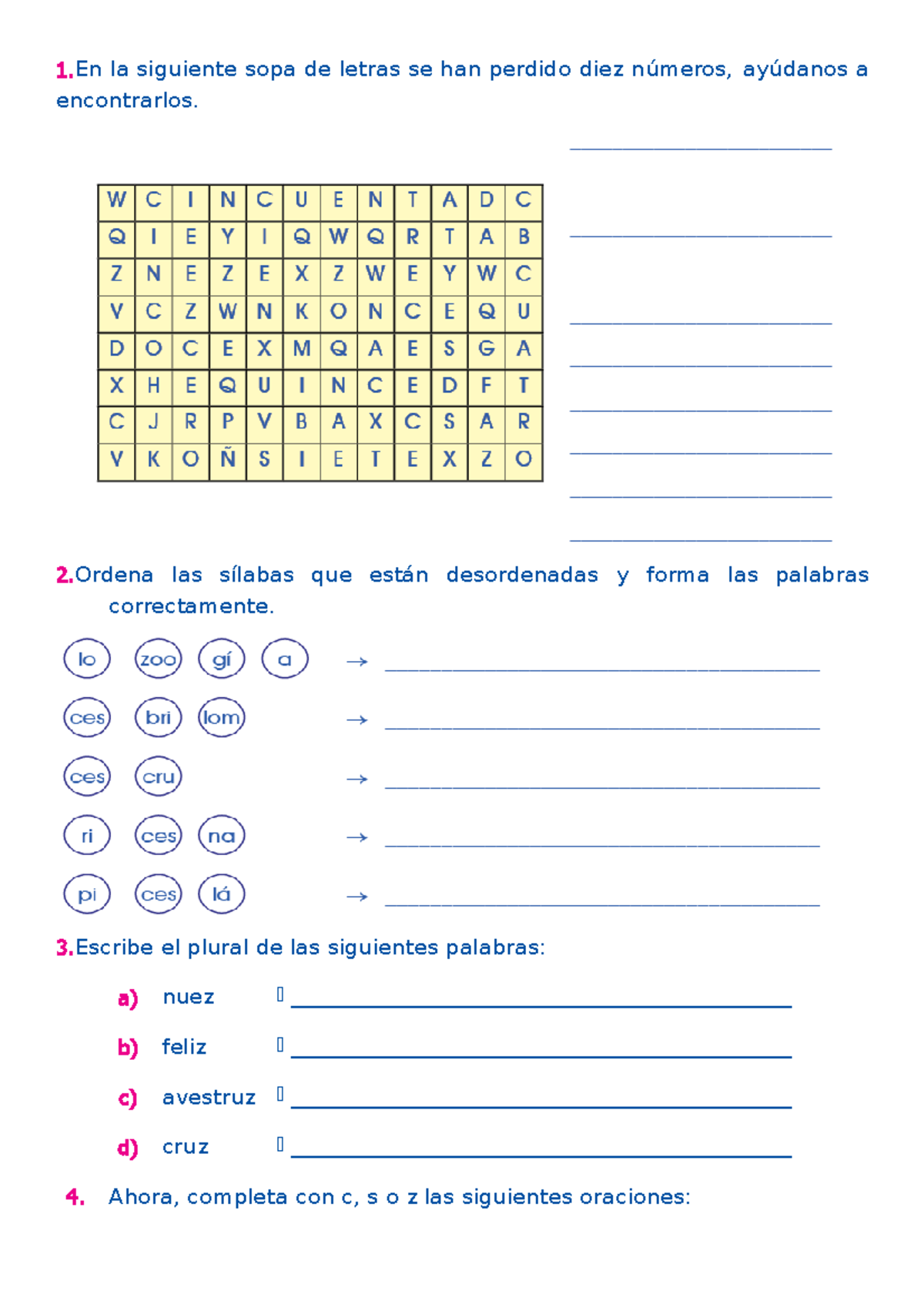 Actividad de Ortografía: Uso de C, S y Z para 2° Grado de Primaria ...
