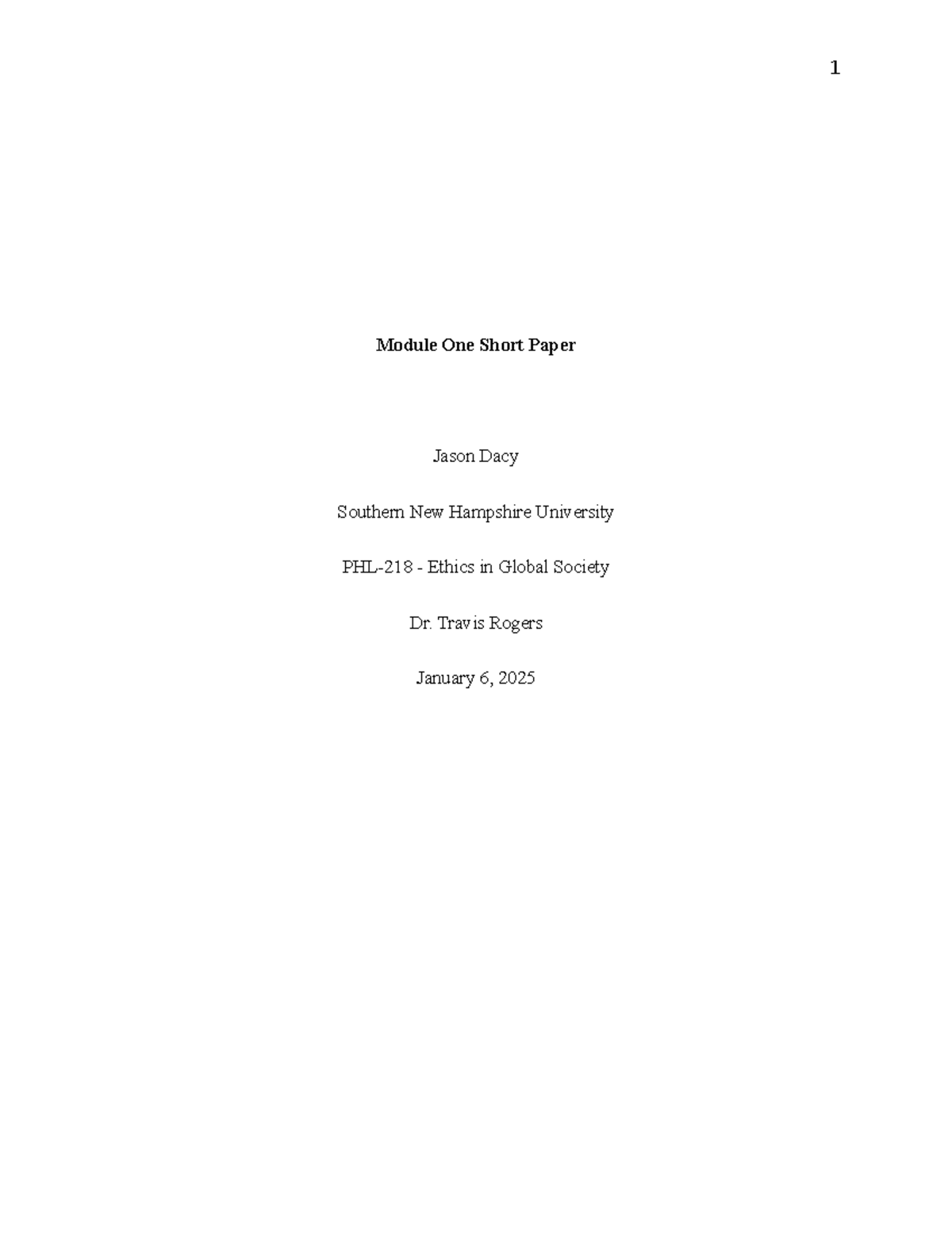 Module One Short Paper - Module One Short Paper Jason Dacy Southern New ...
