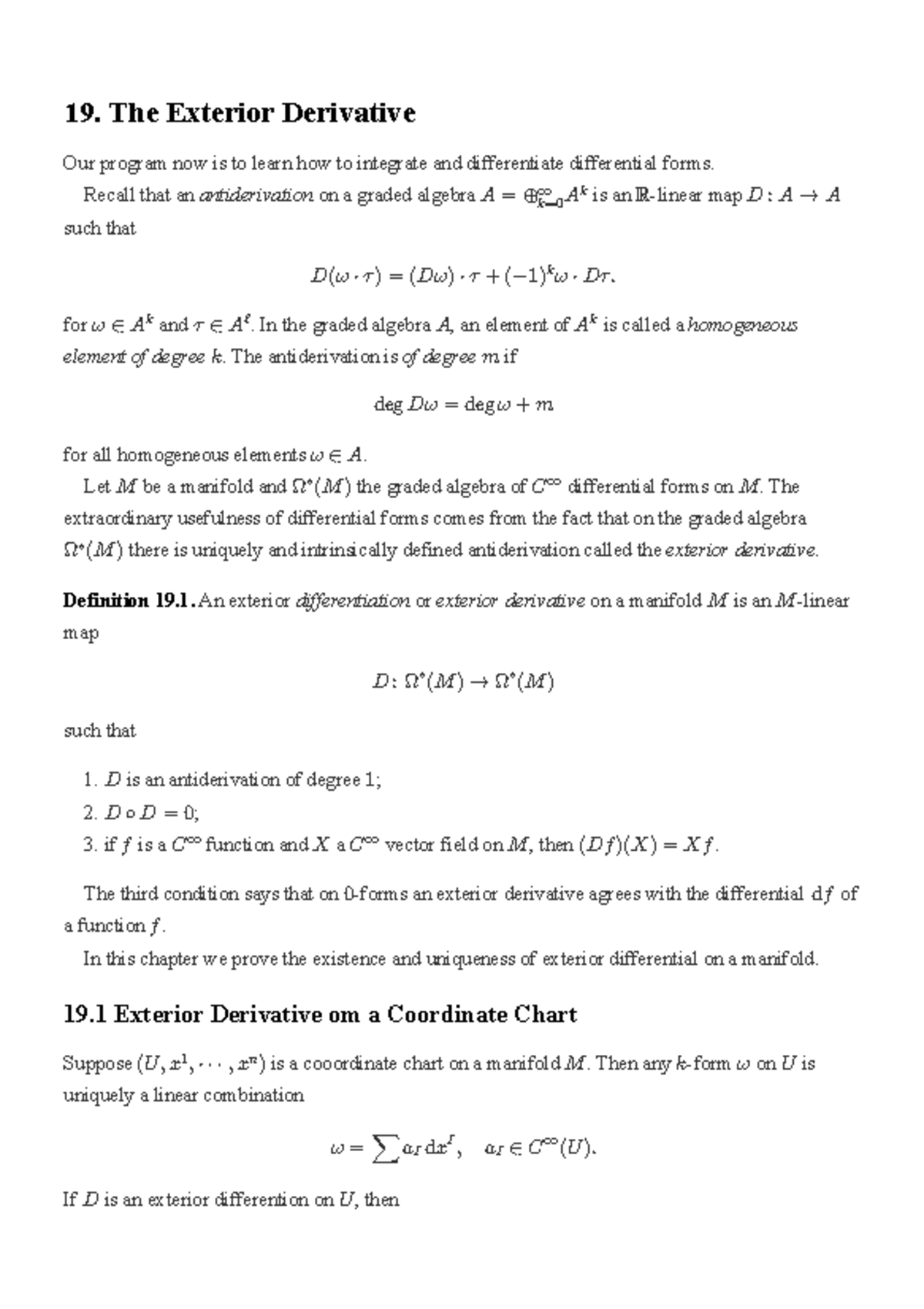 19 The Exterior Derivative - 19. The Exterior Derivative Our program ...