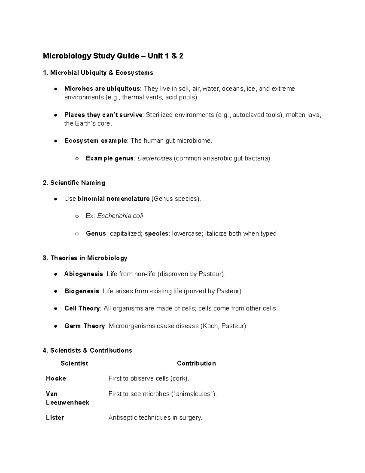 Microbiology Study Guide - Exam 1 (Unit 1) - Studocu