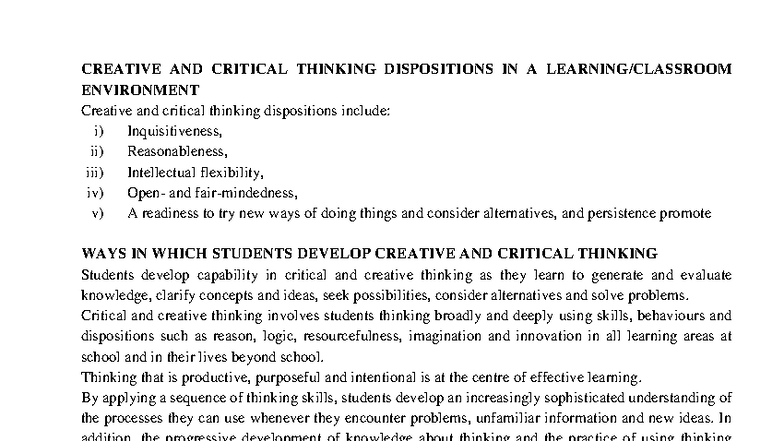 Creative and Critical Thinking Dispositions in Learning: A ...