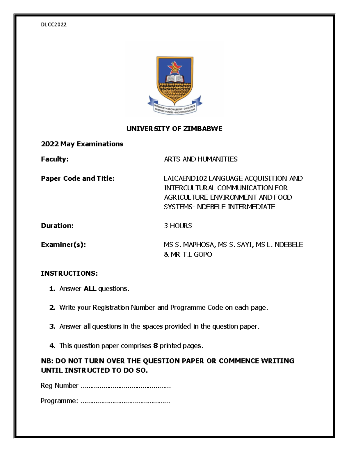 LAICAEND 102 May Exam: Language Acquisition & Ndebele Intermediate ...