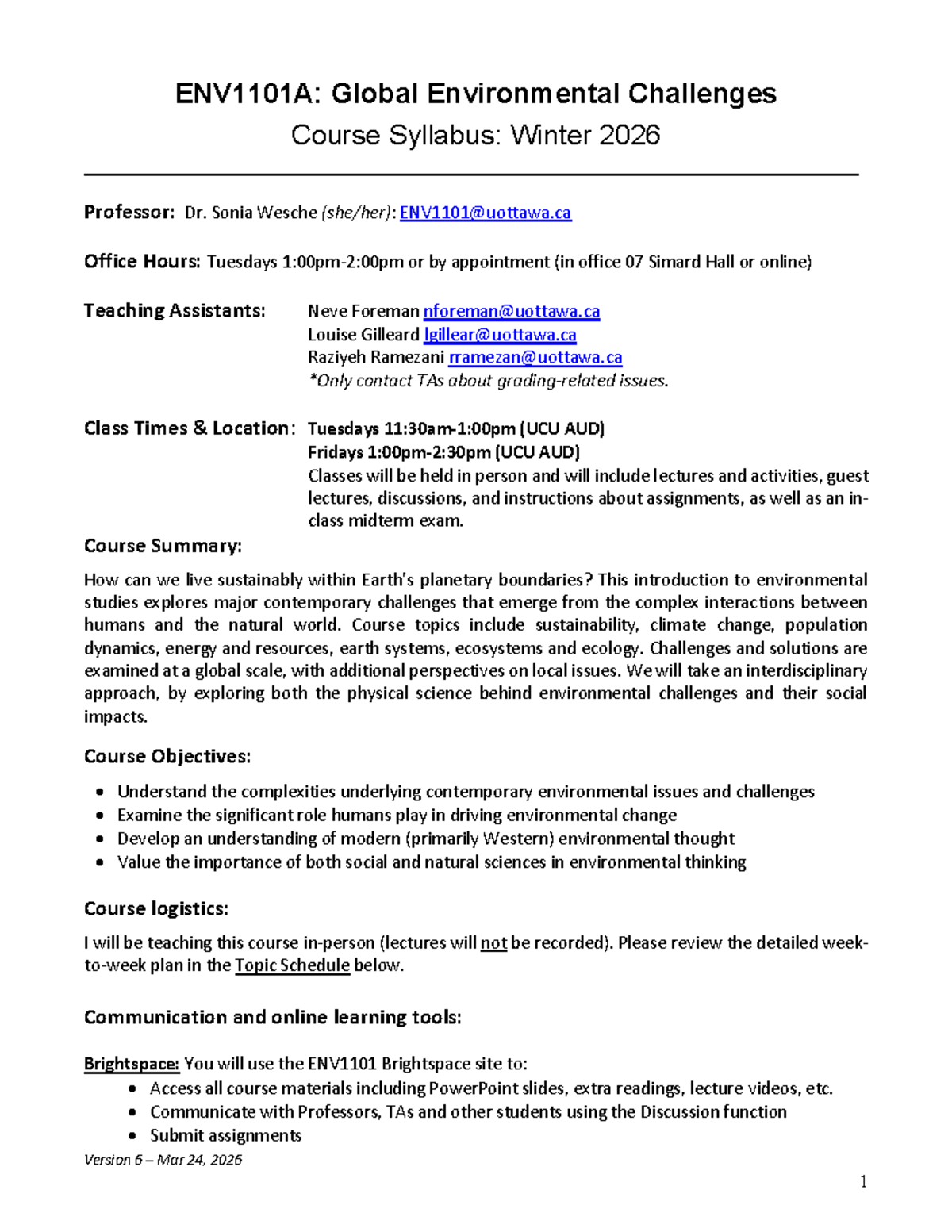 ENV1101A: Global Environmental Challenges Syllabus - Winter 2026 - Studocu