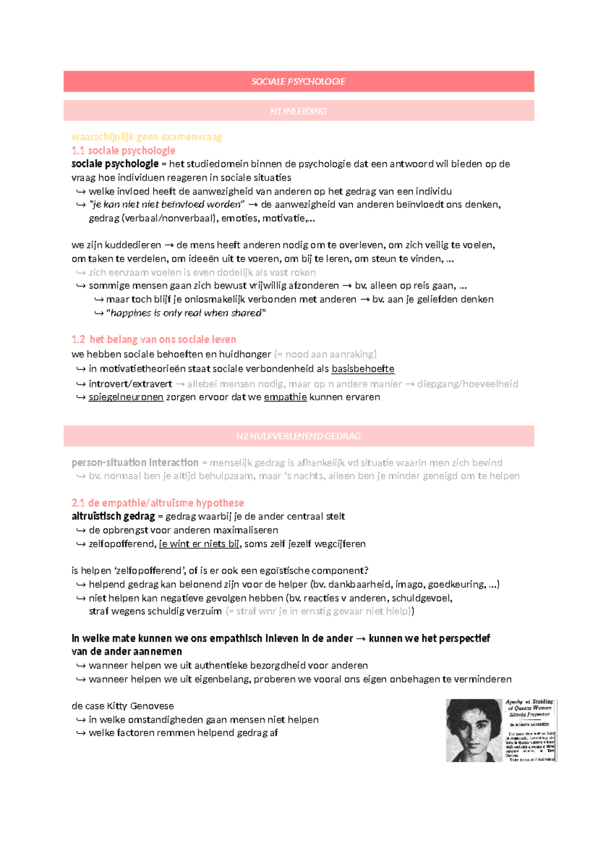 SOCIALE PSYCHOLOGIE H1: INLEIDING EN BELANG VAN SOCIALE INTERACTIE ...