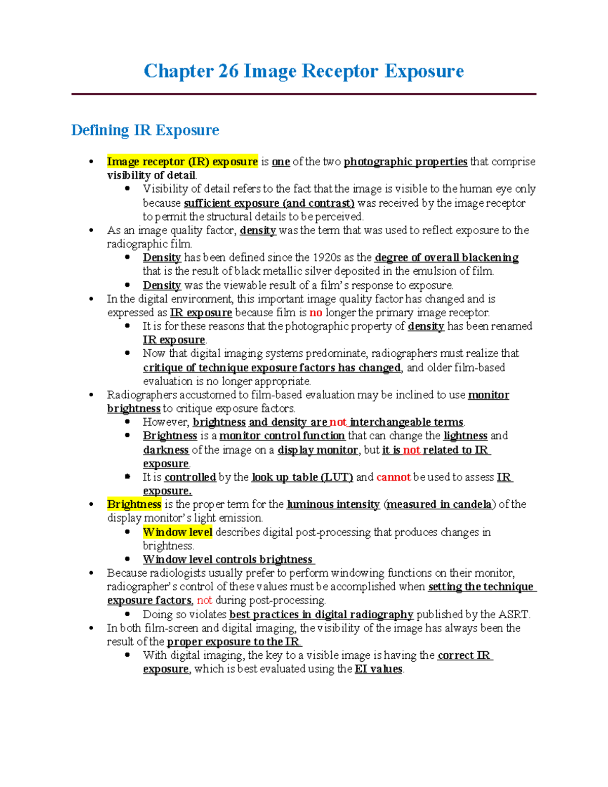 Notes on Chapter 26: Understanding Image Receptor Exposure (IR) - Studocu