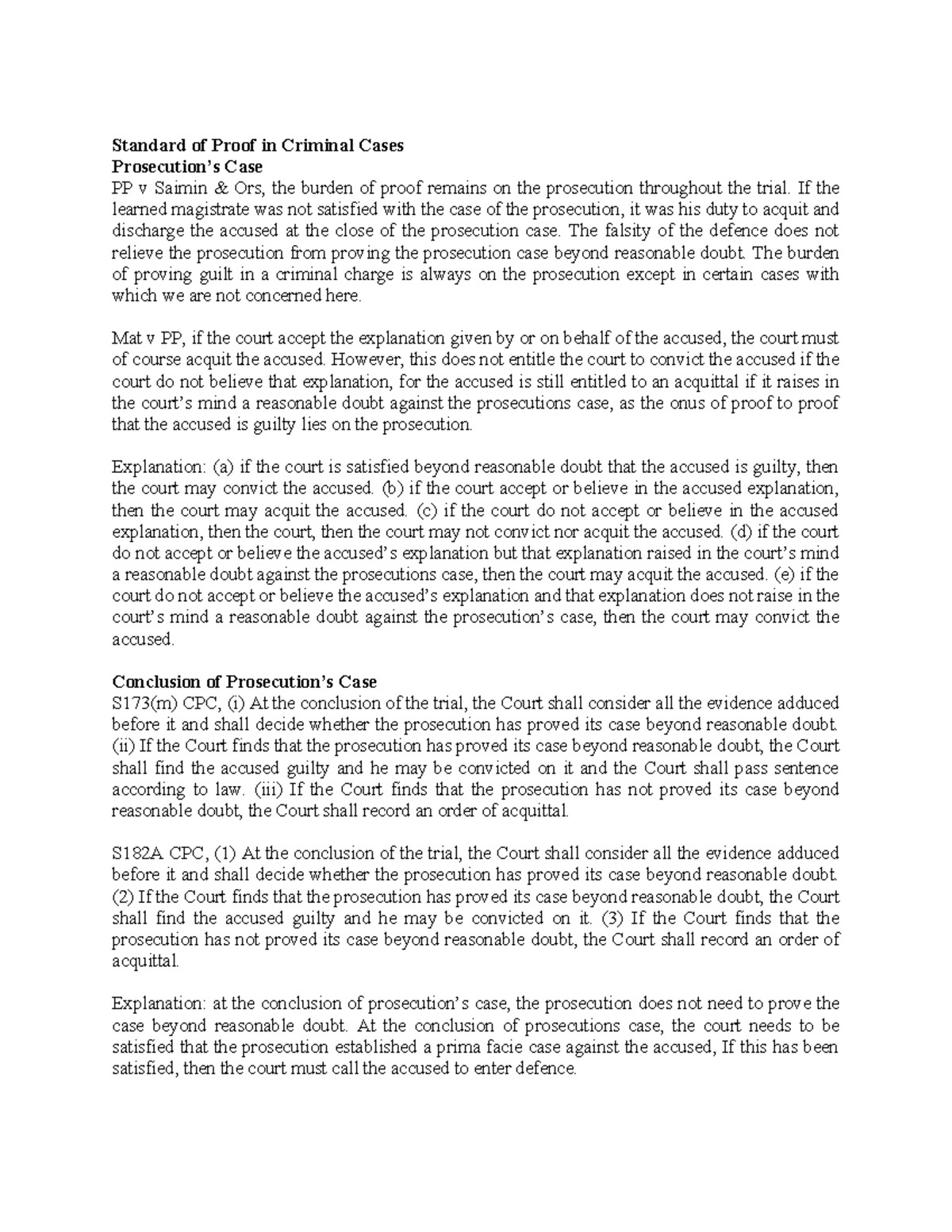 Standard of Proof in Criminal Cases: Key Principles and Case Law - Studocu